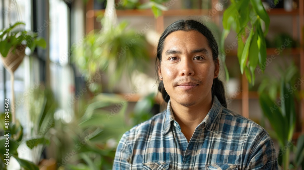The picture of the native american male working as social media ...