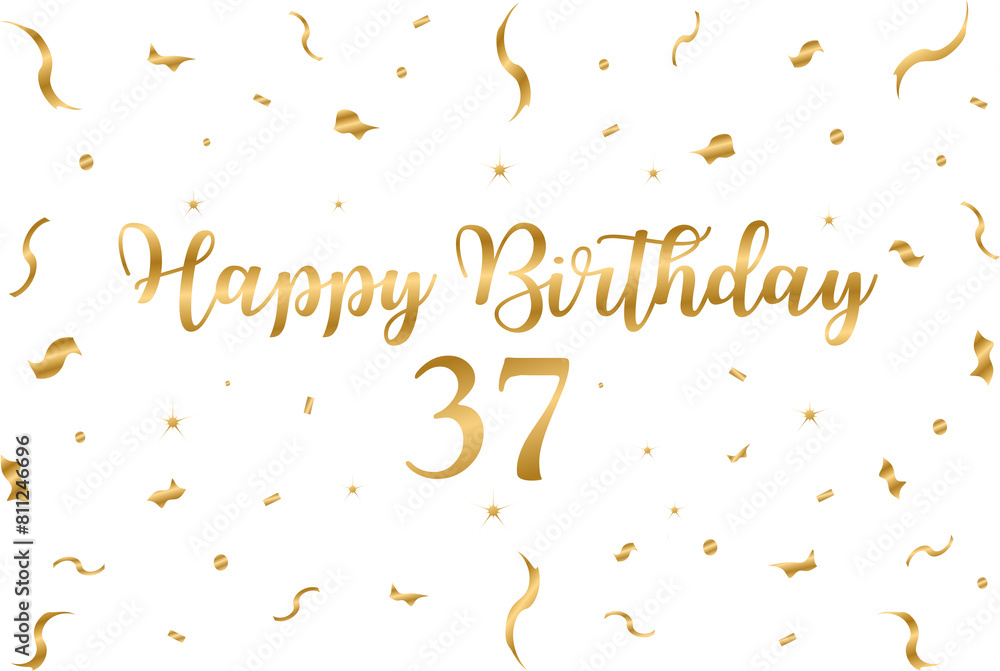 happy birthday 37 gold style - birthday graphic, confeti, banner ...