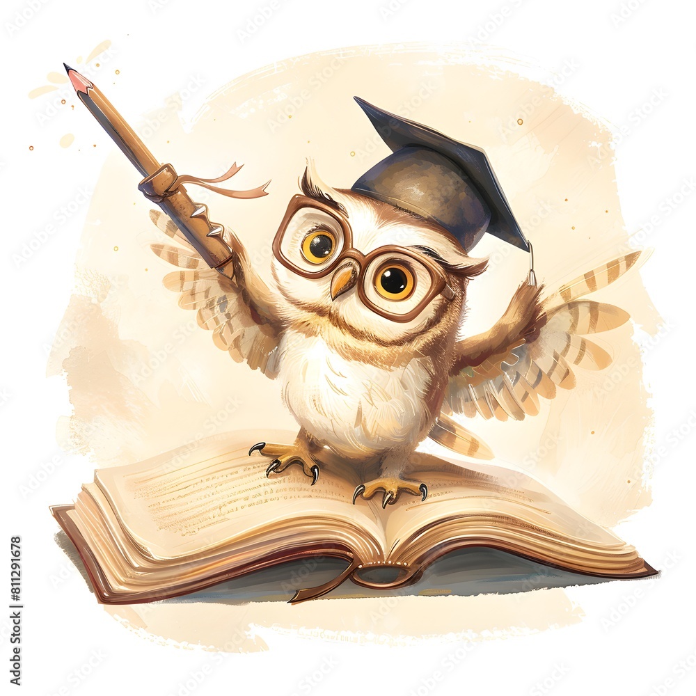 Wise scientist. Cute scientist owl with glasses and graduation cap ...