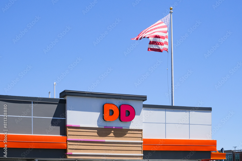 Massachusetts, USA - 19 April 2024. General view of the Dunkin Donuts ...
