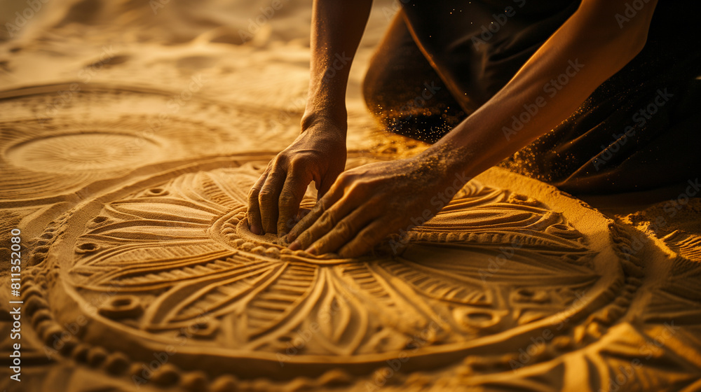 An inspiring silhouette of a person creating elaborate sand art on the ...