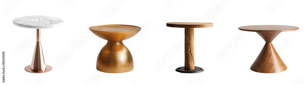 Stock-Foto „Compilation of Small Round Tables in Metal, Gold, Marble ...