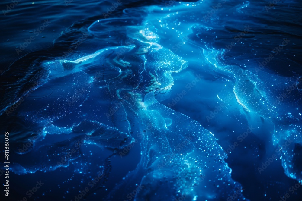 Bioluminescent water glowing at night. Bioluminescence, the glow of ...