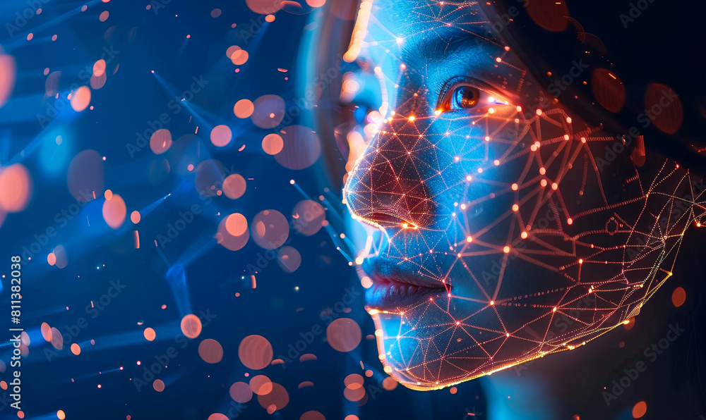 Ilustración de Stock Futuristic Woman's Face Merged with Artificial ...