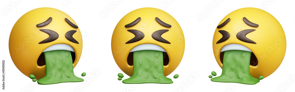 Face vomiting three-dimensional emoji. Disgusted emoticon isolated on ...