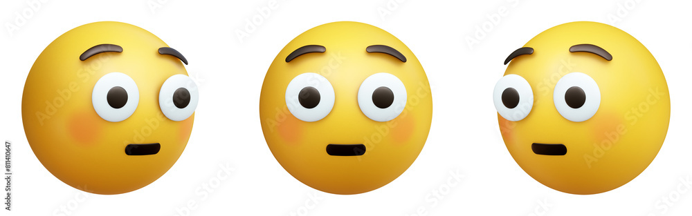 Flushed face three-dimensional emoji. Stunned blushing emoticon ...