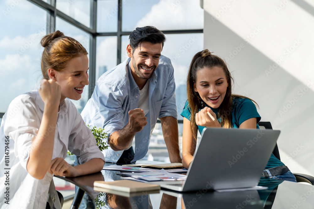 Group of happy businesspeople celebrate their successful project ...