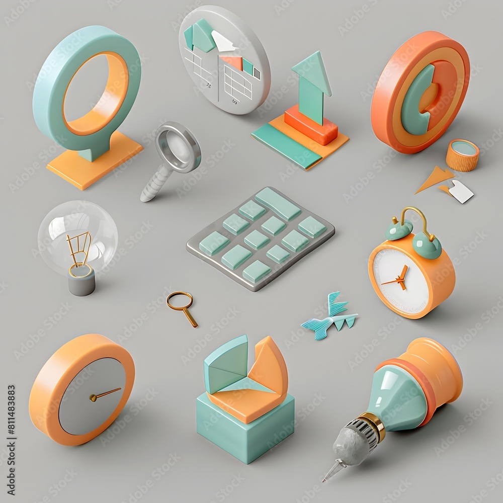 Life Cycle Assessment Icon Set 3D Rendered Geometric Symbols for ...
