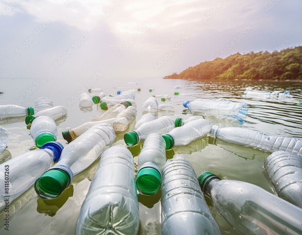 Image of ocean plastic pollution with many bottle and plastic waste on ...