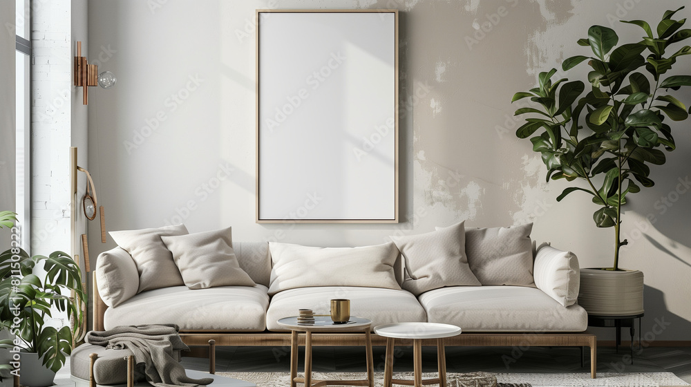 "Frame Template, A4 Paper Size. Living Room Poster Preview. Interior ...