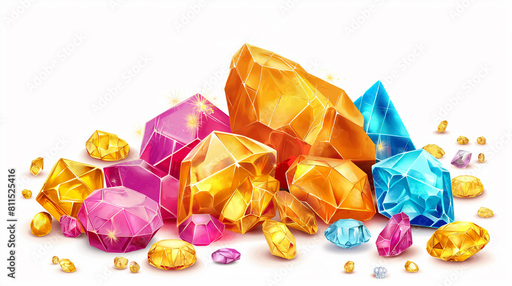 Cartoon vector pile of gold and gems isolation over white background ...