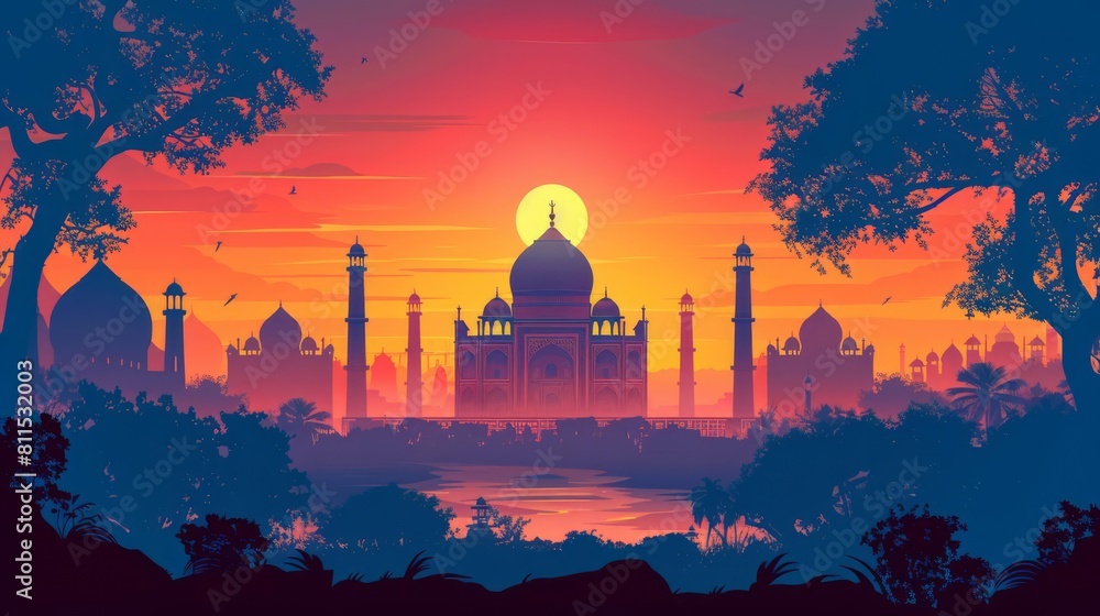 A bold clipart image representing Indian monuments like the Taj Mahal ...
