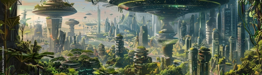 concept art of a cityscape with biome - controlled domed districts ...