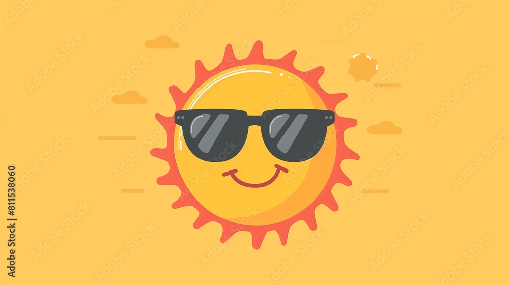 illustration of the sun burning. the sun wearing black sunglasses. hot ...