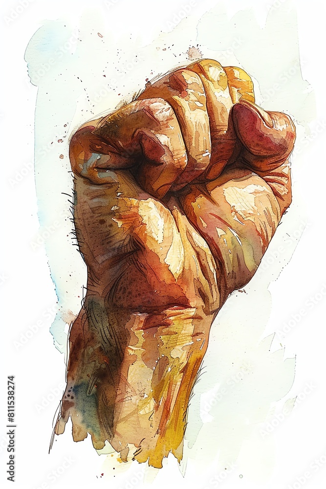 A watercolor painting of a strong,Wo Jin De Quan Tou , with veins and ...