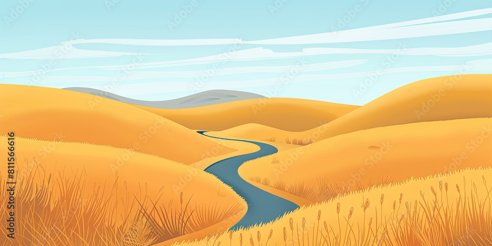 Cartoon style winding path, leading line pathway through beautiful ...