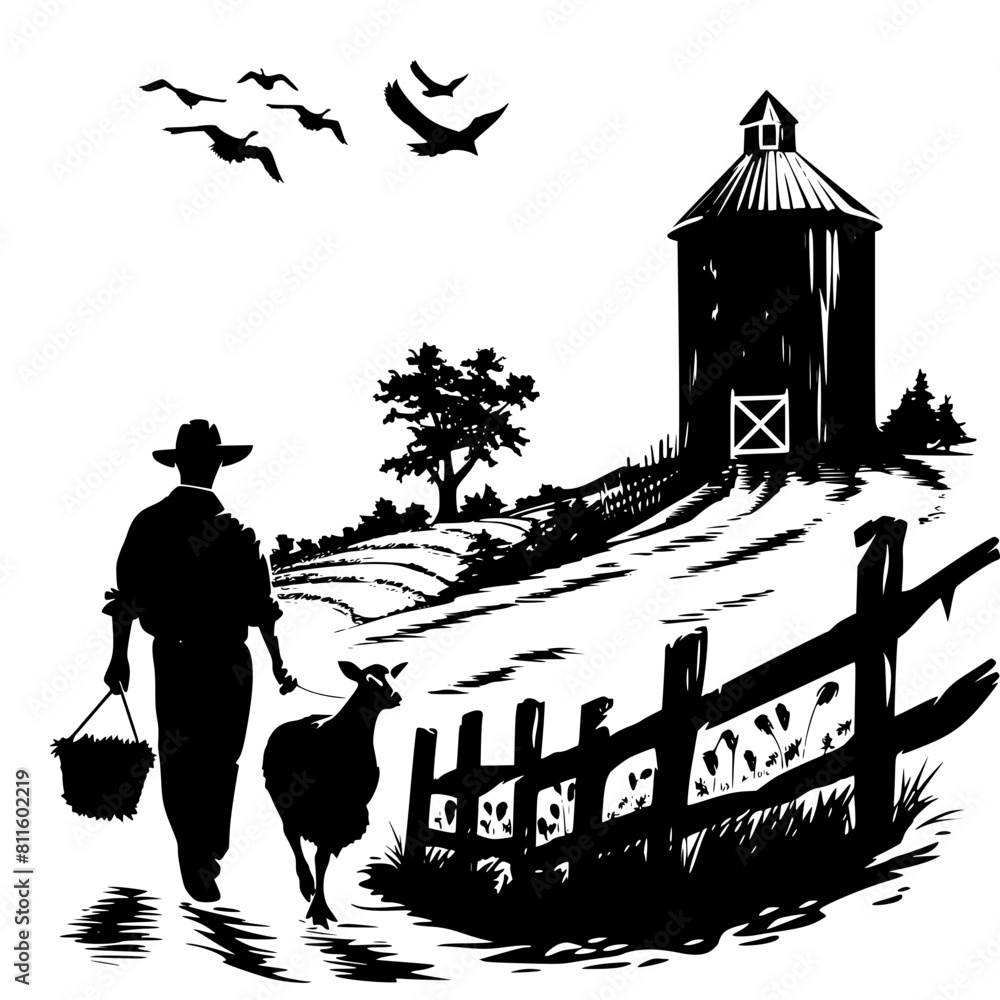 farm silhouette, farm scene, Farm Scene dxf, Farm Scene png, Farm Scene ...