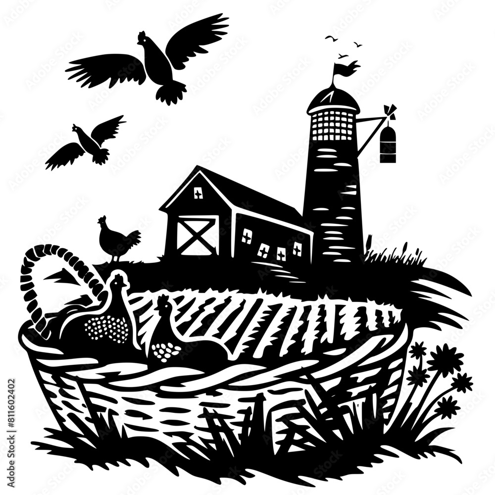 farm silhouette, farm scene, Farm Scene dxf, Farm Scene png, Farm Scene ...