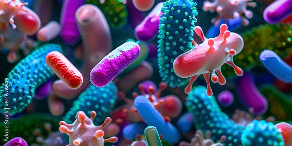 3d visualization of Beneficial Microbes Different beneficial microbes ...