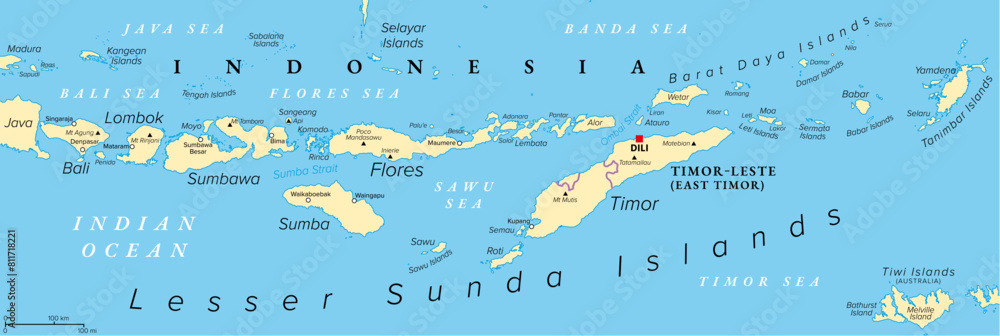 Lesser Sunda Islands, Indonesia, political map. Nusa Tenggara Islands, archipelago Southeast ...