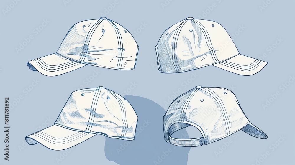 Ilustración de Stock Baseball cap flat sketch with open top. sports cap ...