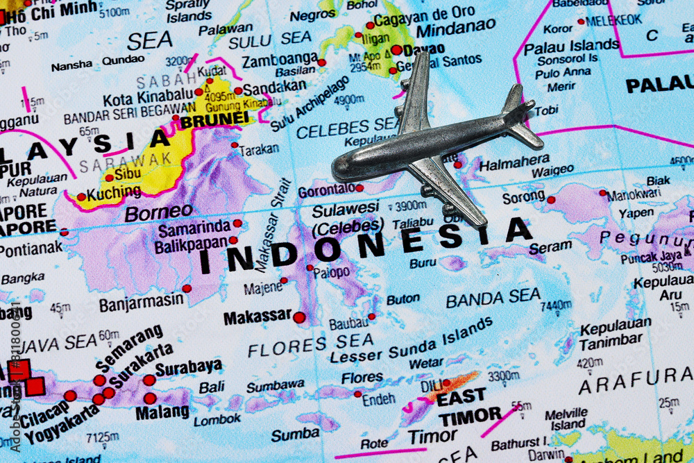 Indonesia map and airplane. Indonesia on the World Map with Indonesian ...