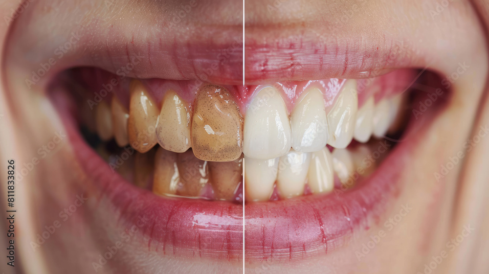 Before and after comparison. Veneers were added. Advanced periodontal ...
