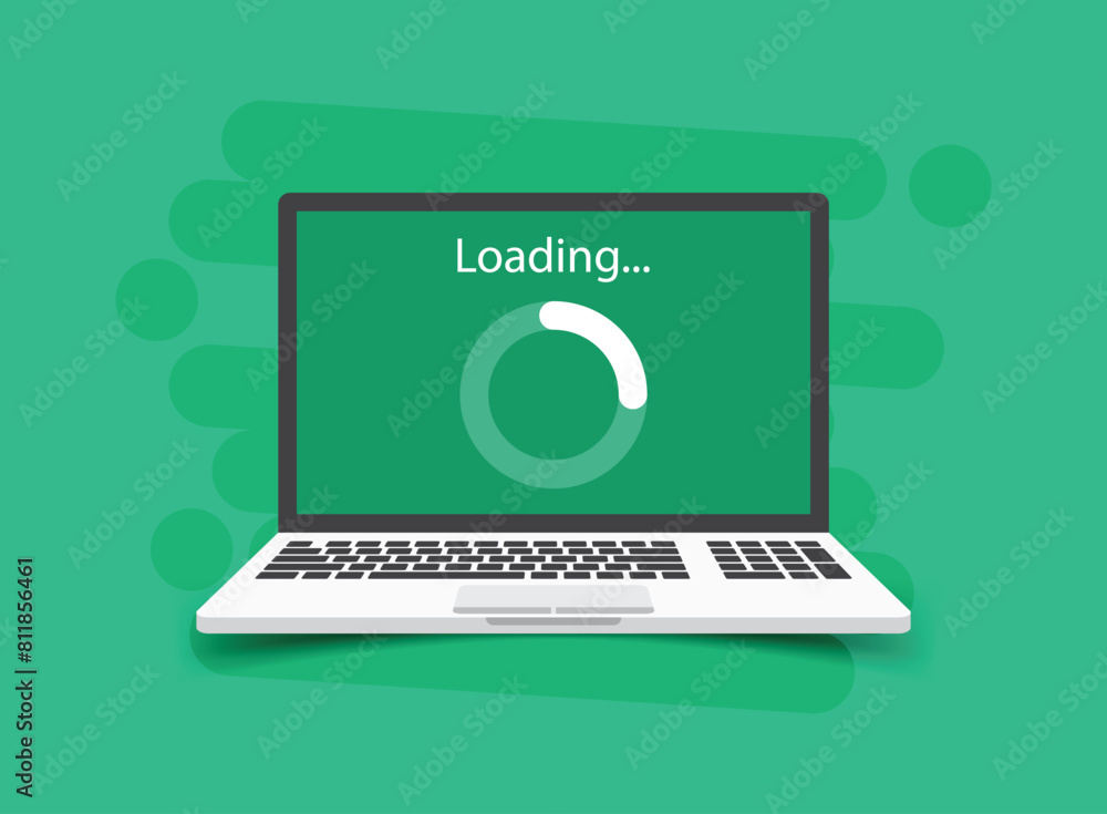 Laptop loading process icon in flat style. Software update vector ...