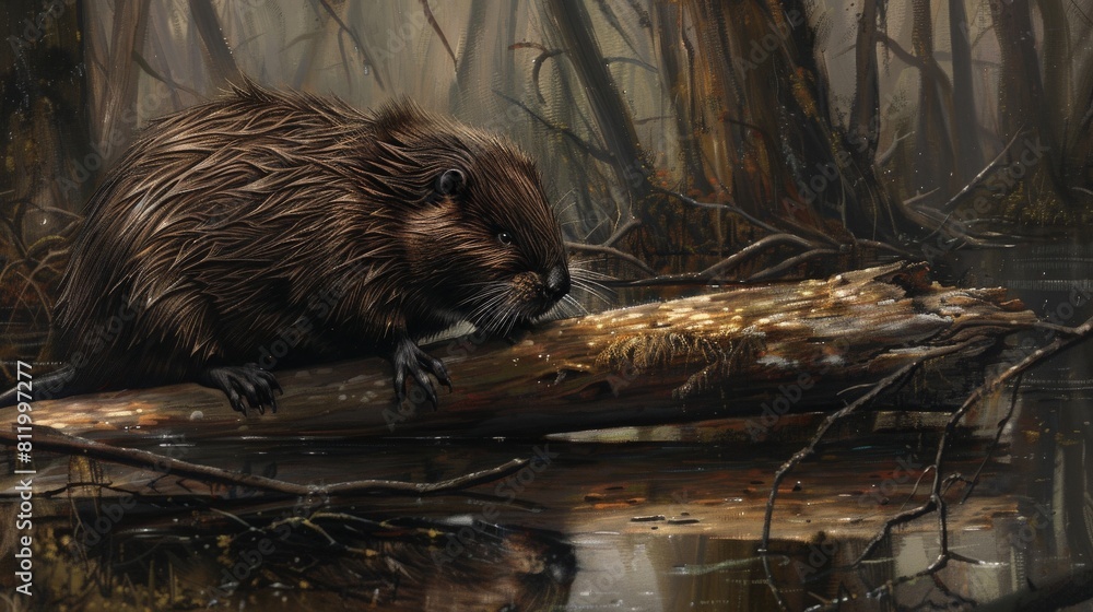 This is an oil painting of Castoroides ohioensis, commonly known as the ...