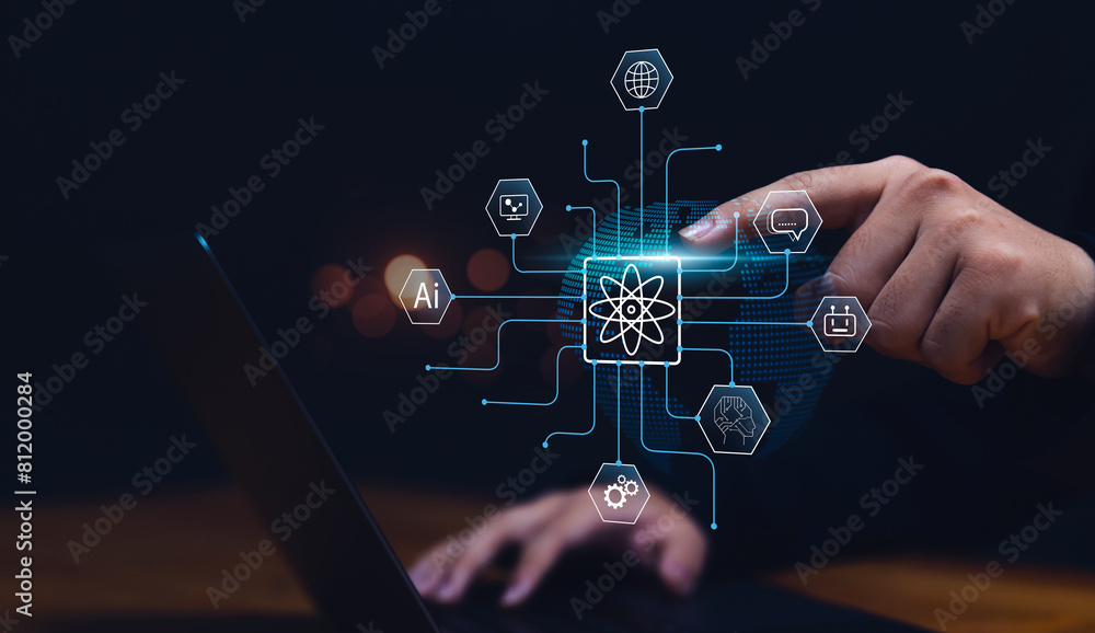 Quantum Computing and AI Technology, Businessman to Optimize Efficiency and Strategic Thinking ...