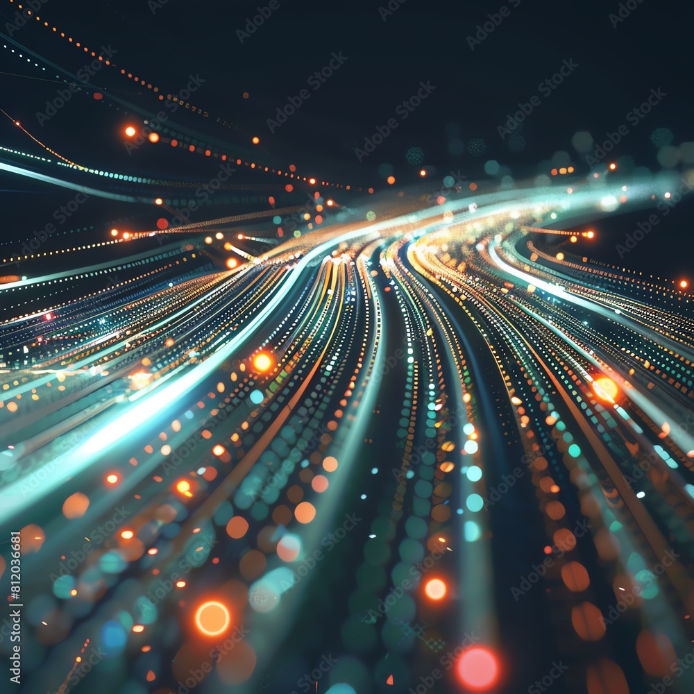 Visual digital data flow through fiber optic cables, abstract ...
