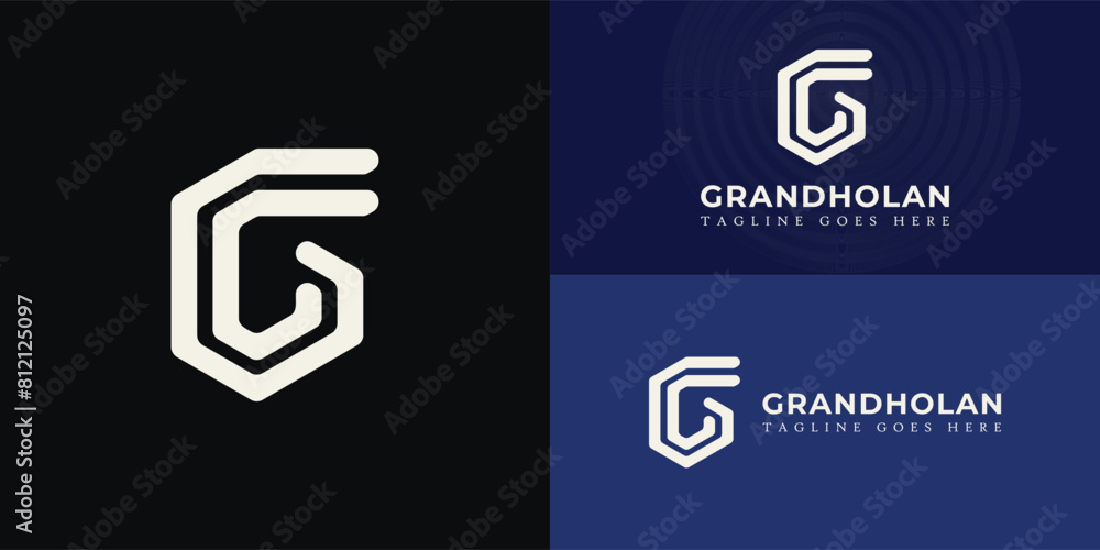Abstract initial strip letter G or GG logo in white color isolated on ...