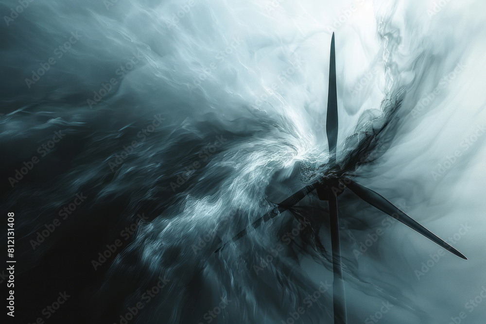 Abstract representation of a wind turbine converting kinetic wind ...