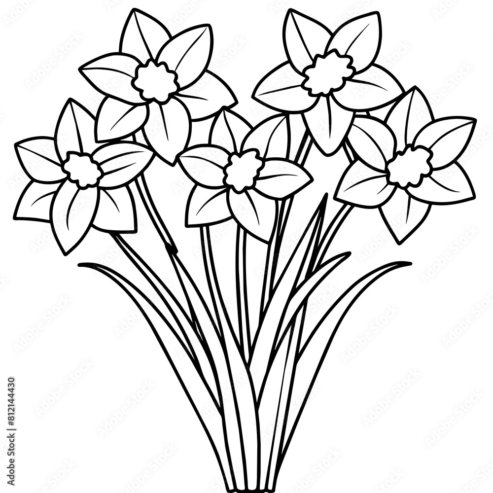 Daffodil flower outline coloring book page line art drawing vector ...