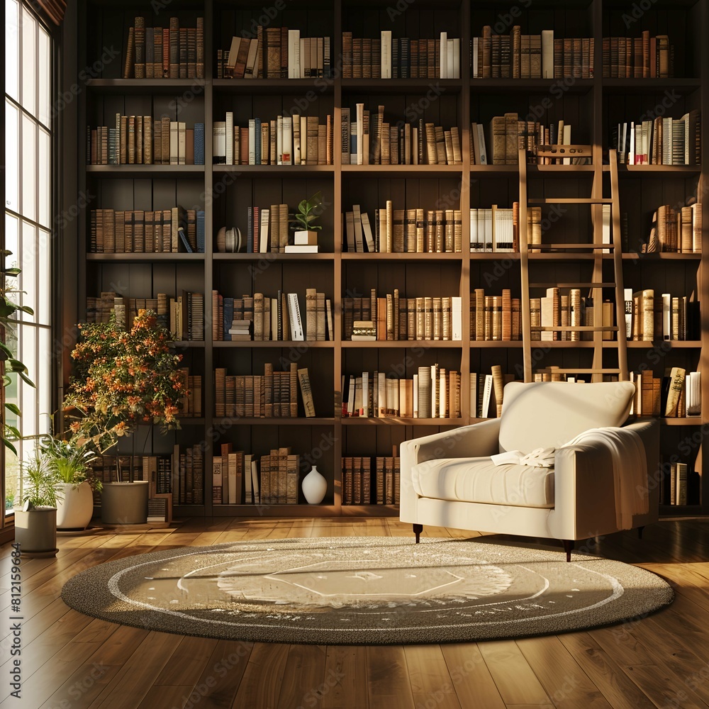 library background, cozy home library interior with collection of ...