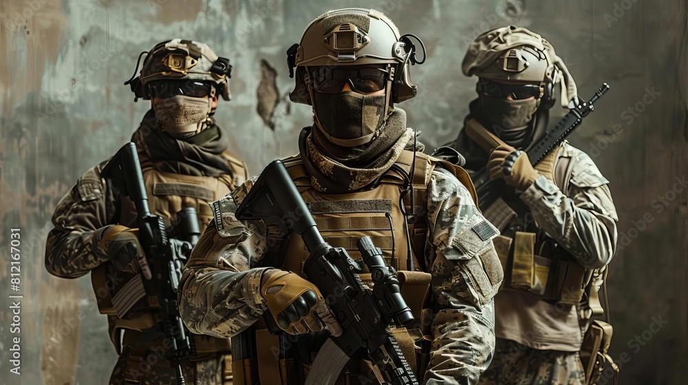 armed military special forces soldiers in tactical gear with weapons ...