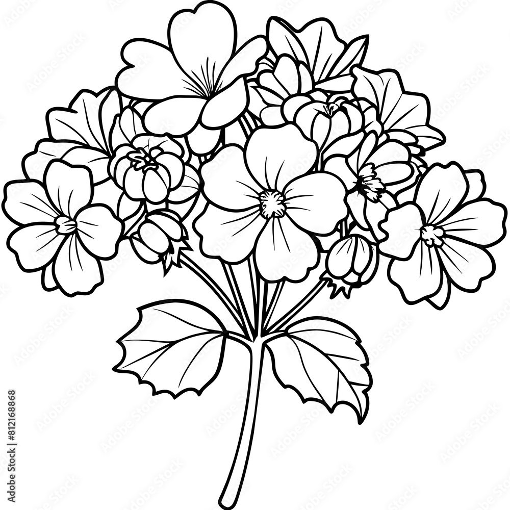 Geranium flower outline coloring book page line art drawing vector ...