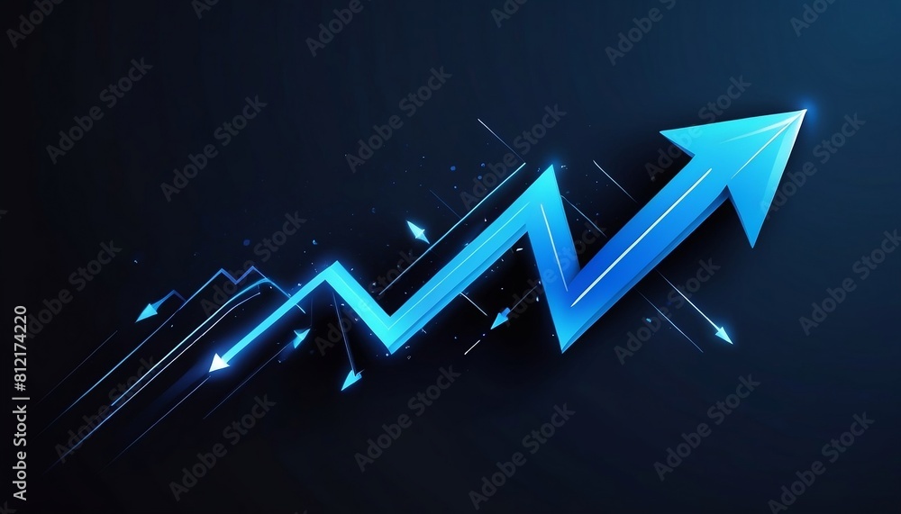 Growth Arrow Up in technology blue on a dark background. Light arrow as ...