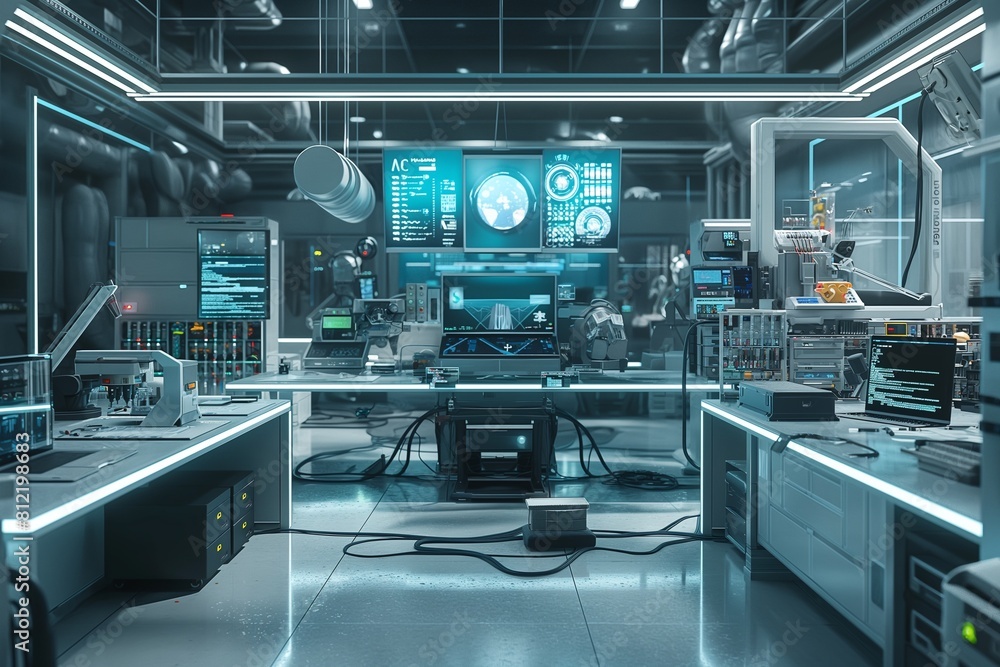 The laboratory of the future has modern equipment. and various ...