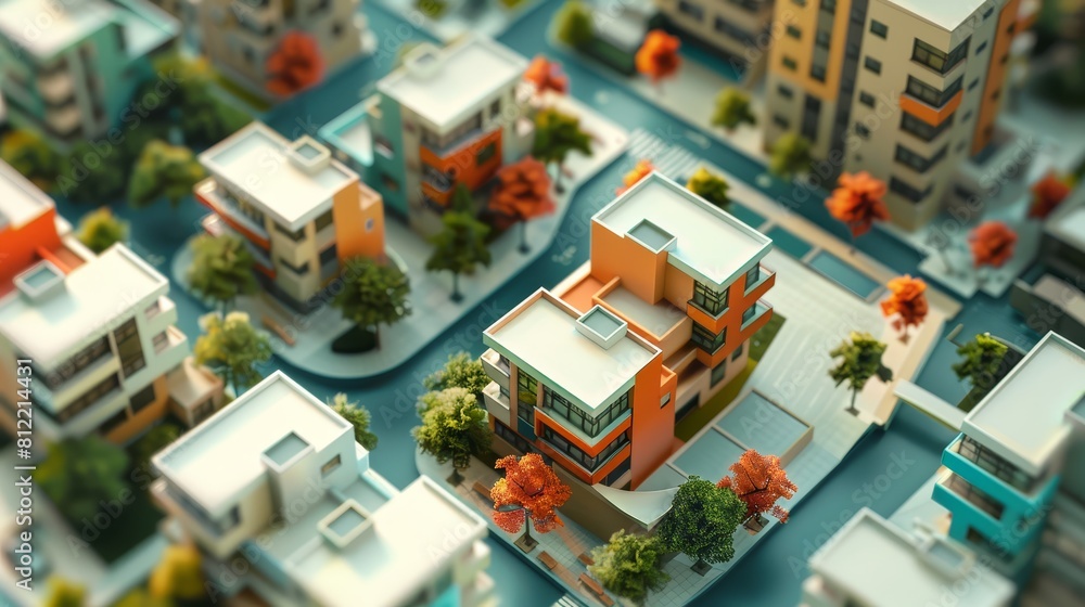 Scale model building flat design top view urban planning theme animation Split-complementary ...