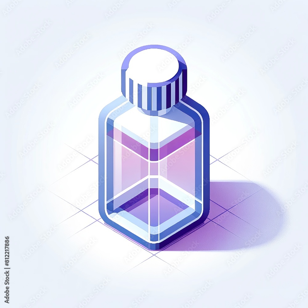 Isometric illustration of a transparent glass bottle filled with a ...