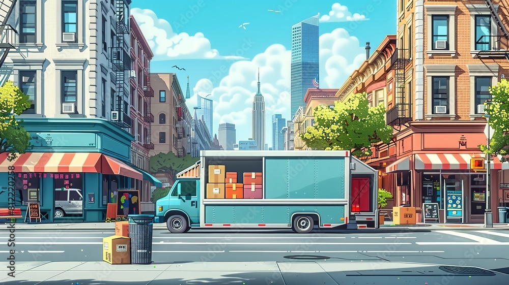 A simple outline drawing of a cartoon truck with big wheels, driven by ...