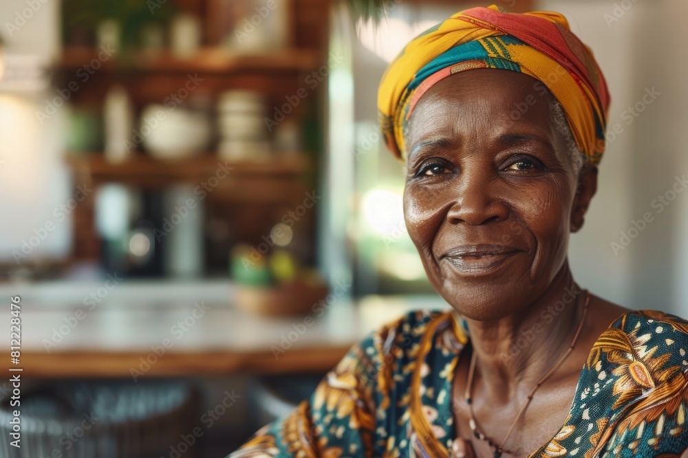 An elegant senior lady beams confidence and cultural pride, wearing ...