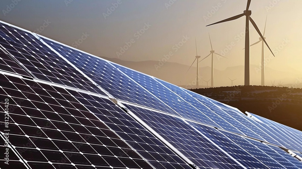 Powering Progress: Solar Array and Wind Turbines Symbolize a ...