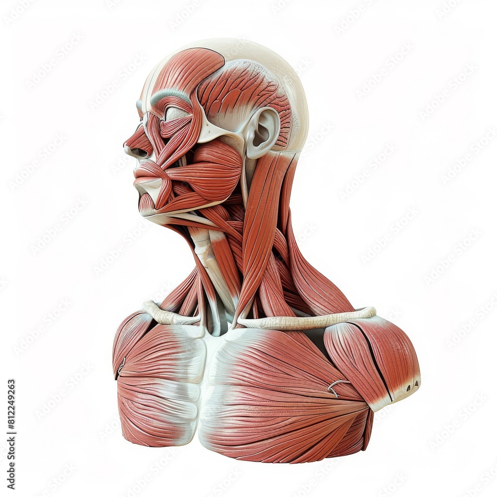3D realistic illustration of the neck muscular system on a white ...