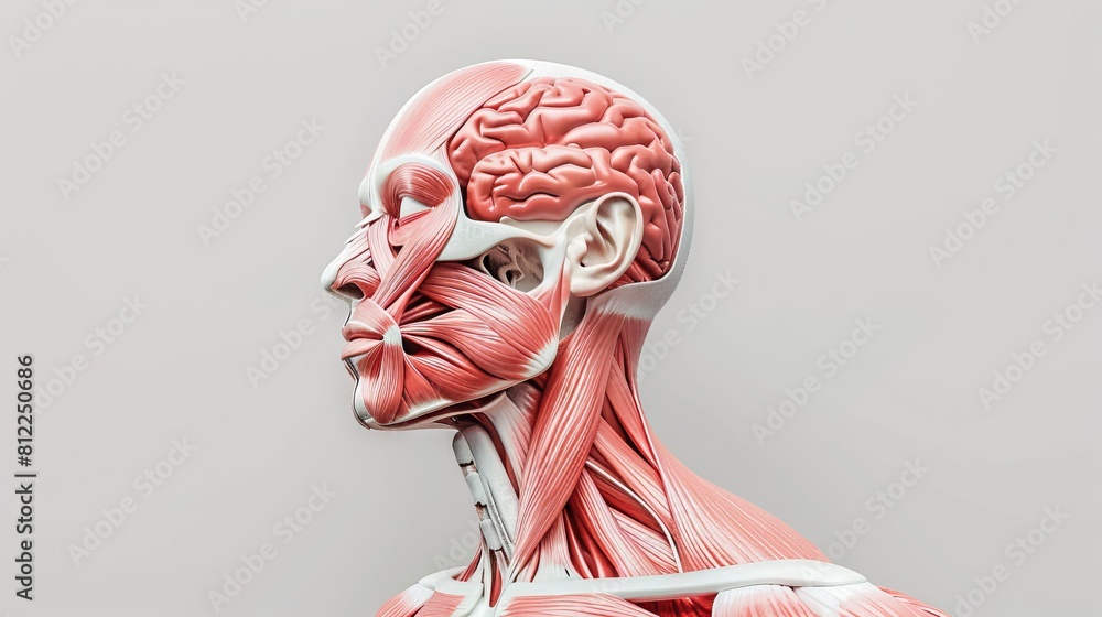 3D realistic illustration of the neck muscular system on a white ...
