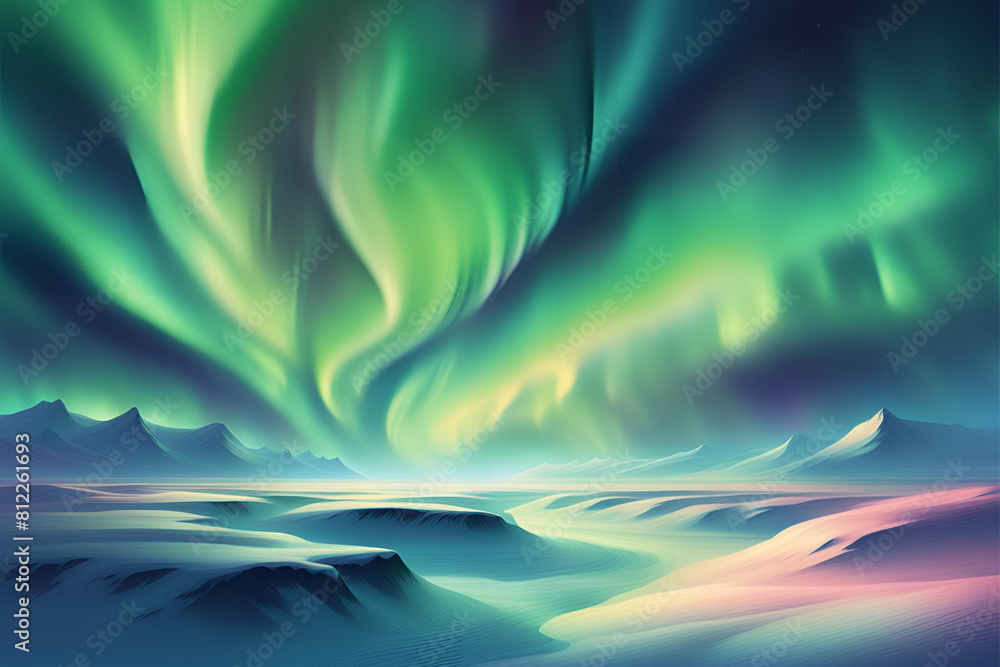 Northern lights illuminating the vast expanse of the Arctic tundra ...