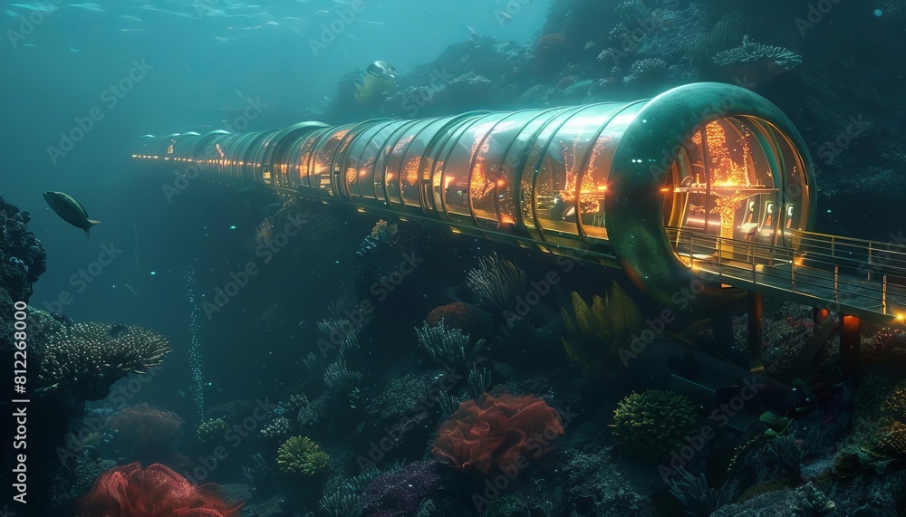 An underwater biotechnology research facility studying marine organisms ...