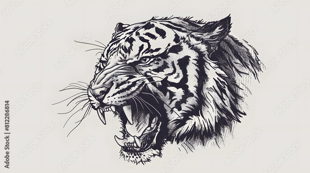 Angry tiger head hand drawn sketch illustration Wild animals Stock ...