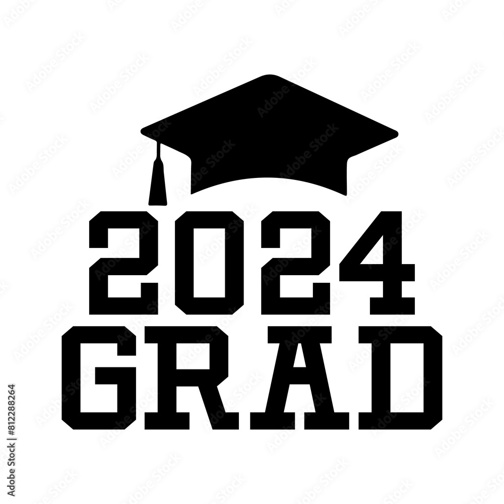 Graduation 2024 grad typography clip art design on plain white ...
